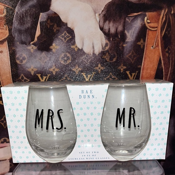Rae Dunn | Dining | Rae Dunn Set Of 2 Stemless Wine Glasses Wedding ...